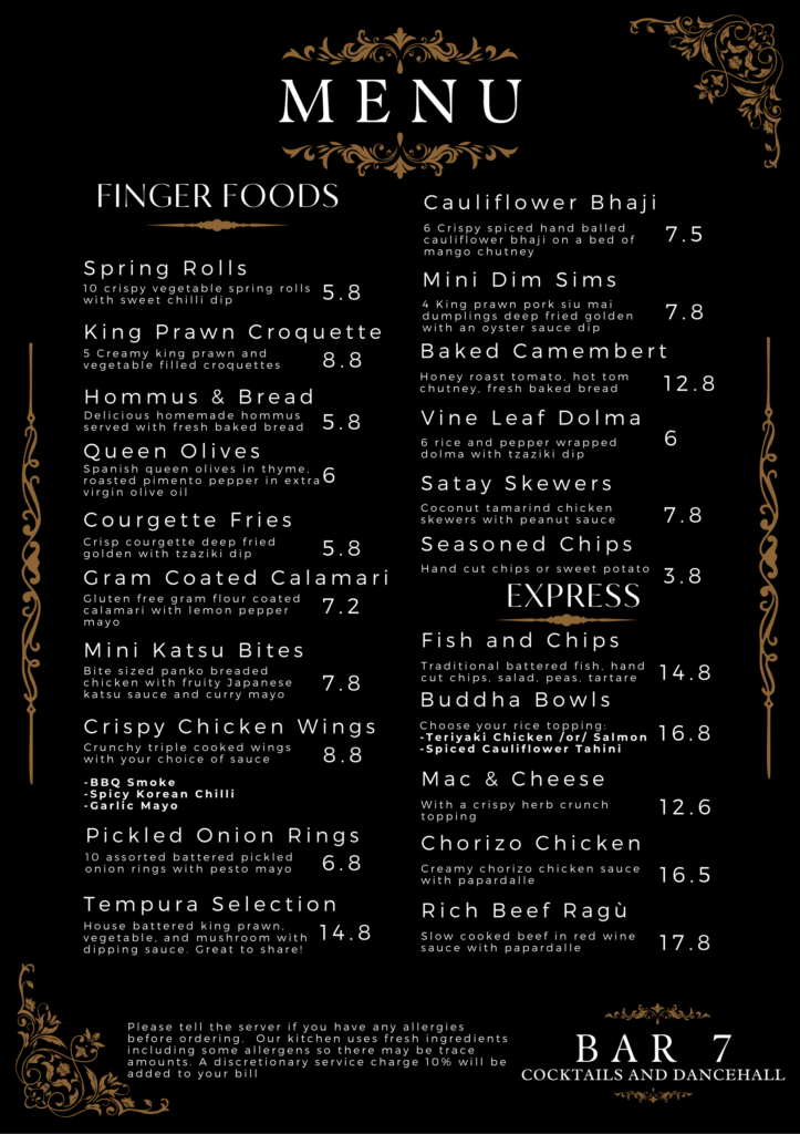Menu – 7 Bar & Restaurant